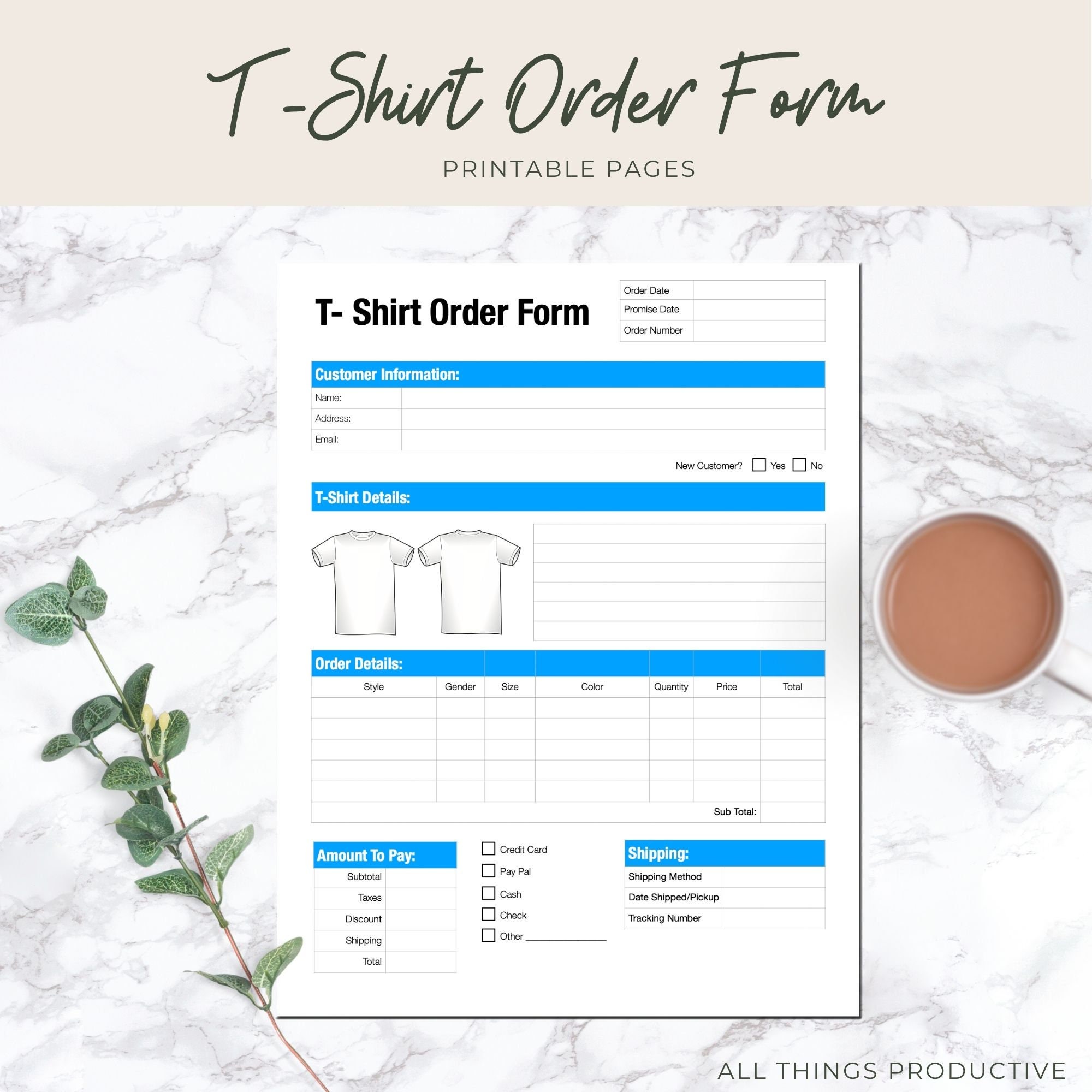 T-shirt Order Form, Custom Order Form, Craft Order Form, Order Form ...