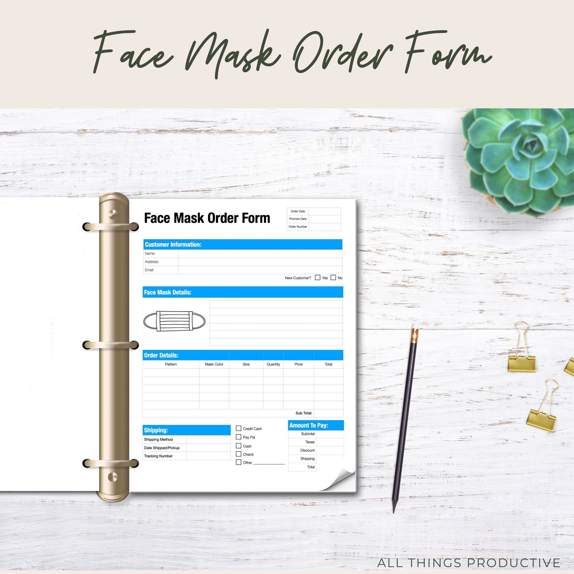 Face Mask Order Form Printable, Custom Order Form, Craft Order Form ...
