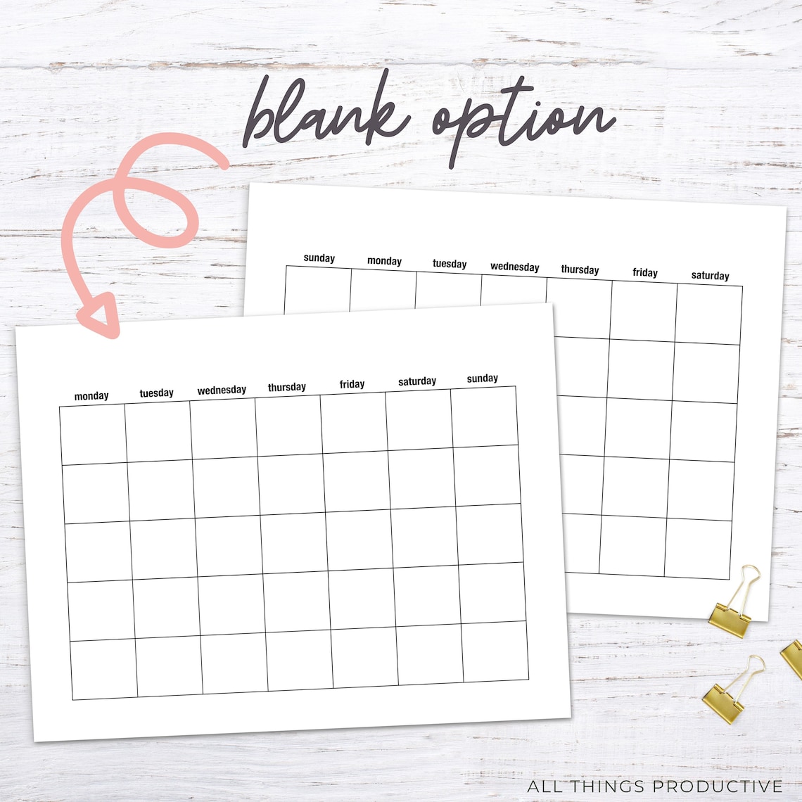 Blank Monthly Calendar Printable, Minimalist, Wall Calendar, Desk ...