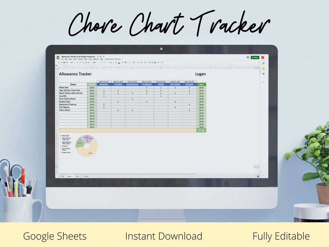 Chore Chart Tracker, Allowance Tracker, Kids Responsibiltiy Chart ...