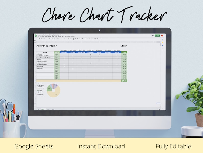 Chore Chart Tracker, Allowance Tracker, Kids Responsibiltiy Chart ...