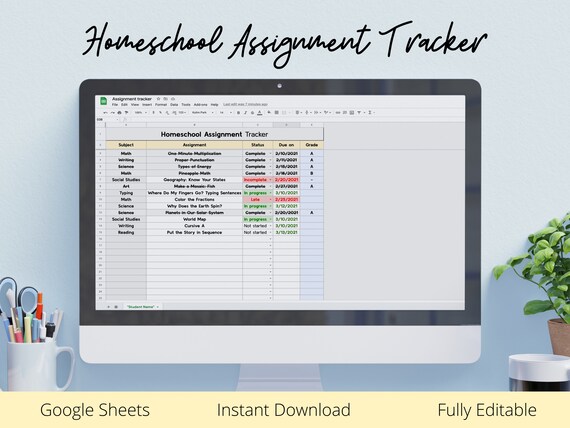 Homeschool Assignment Tracker Report Card Homework Tracker - Etsy