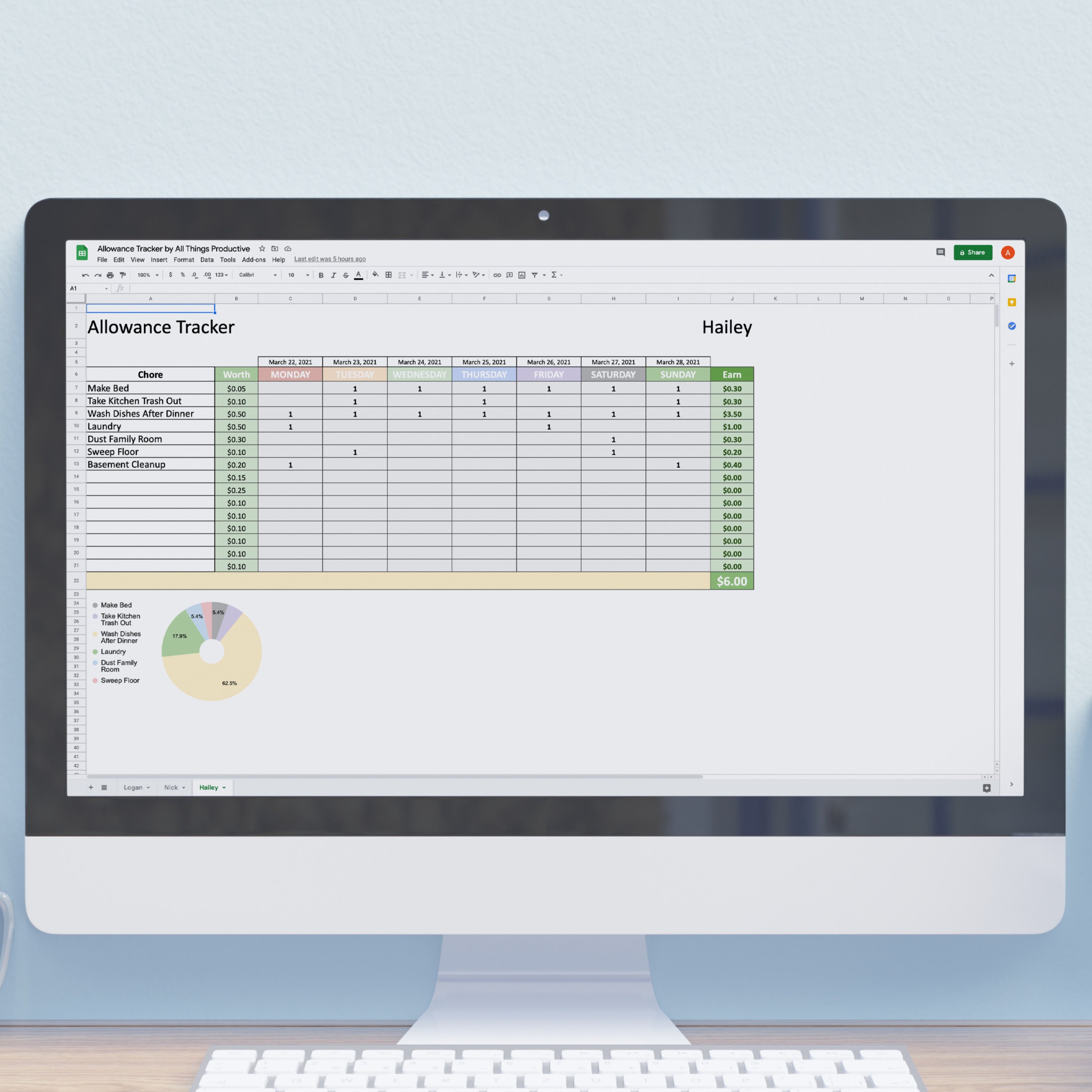 Chore Chart Tracker, Allowance Tracker, Kids Responsibiltiy Chart ...