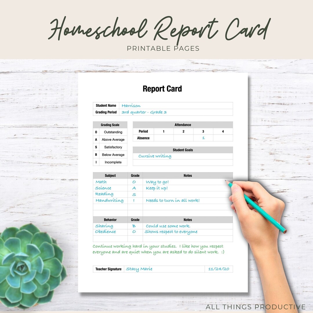 Homeschool Report Card, Homeschool Planner Insert, Report Card ...