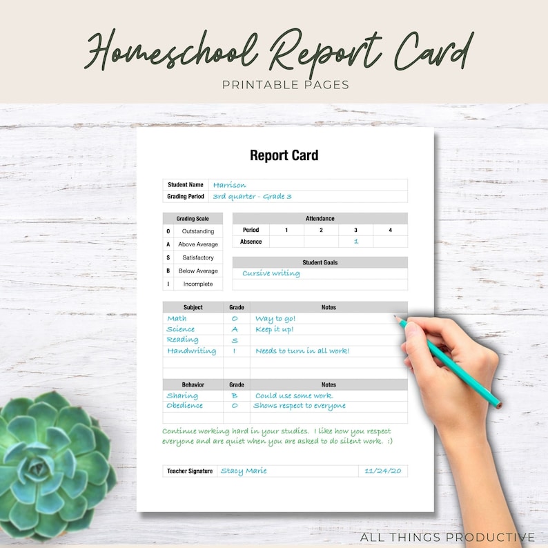 Homeschool Report Card, Homeschool Planner Insert, Report Card ...