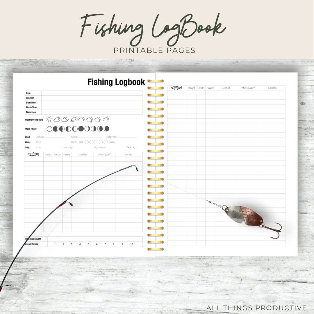 Fishing Logbook Printable, Fishing Catch Log, Fishing Guide Log, Angler ...
