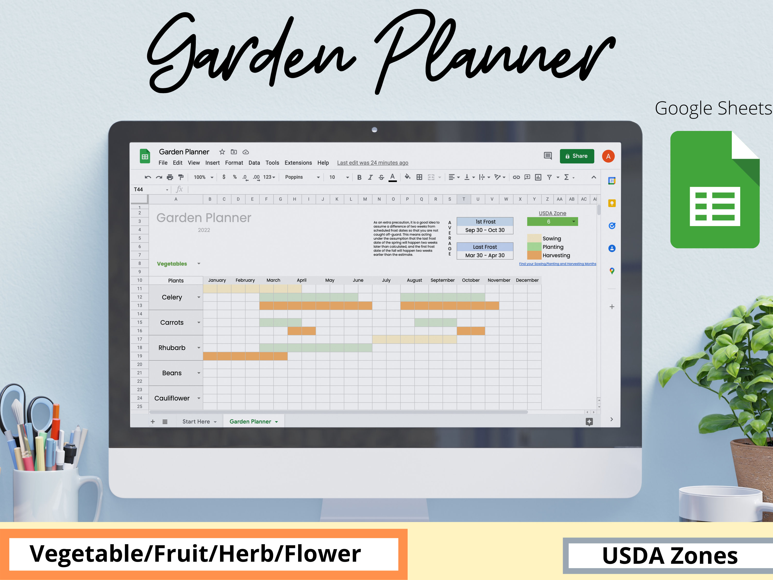 Garden Planner Spreadsheet, USDA Zones, Vegetable, Fruit, Herb and ...
