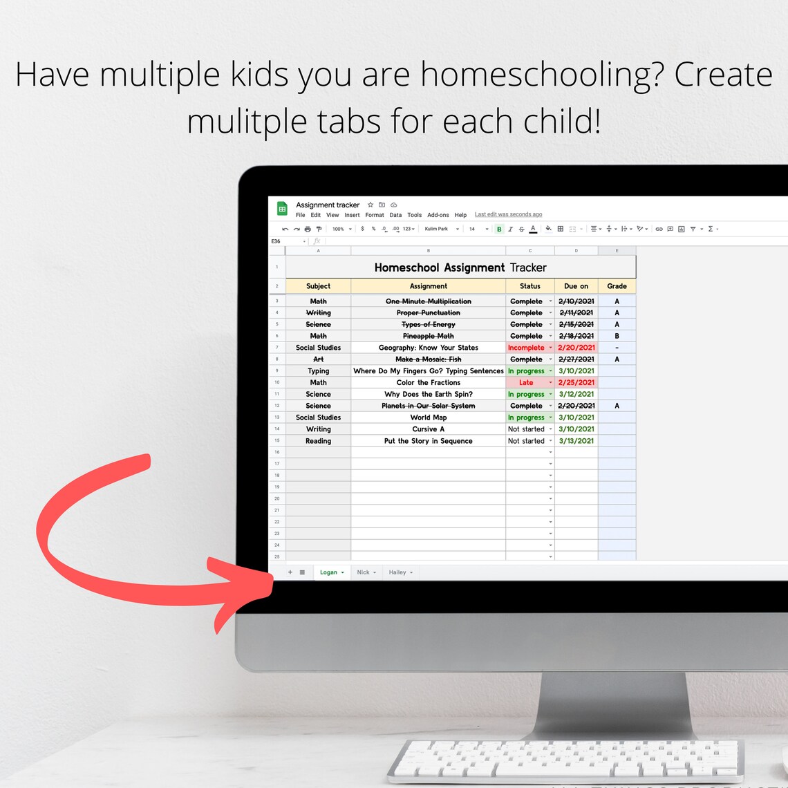 Homeschool Assignment Tracker Report Card Homework Tracker | Etsy