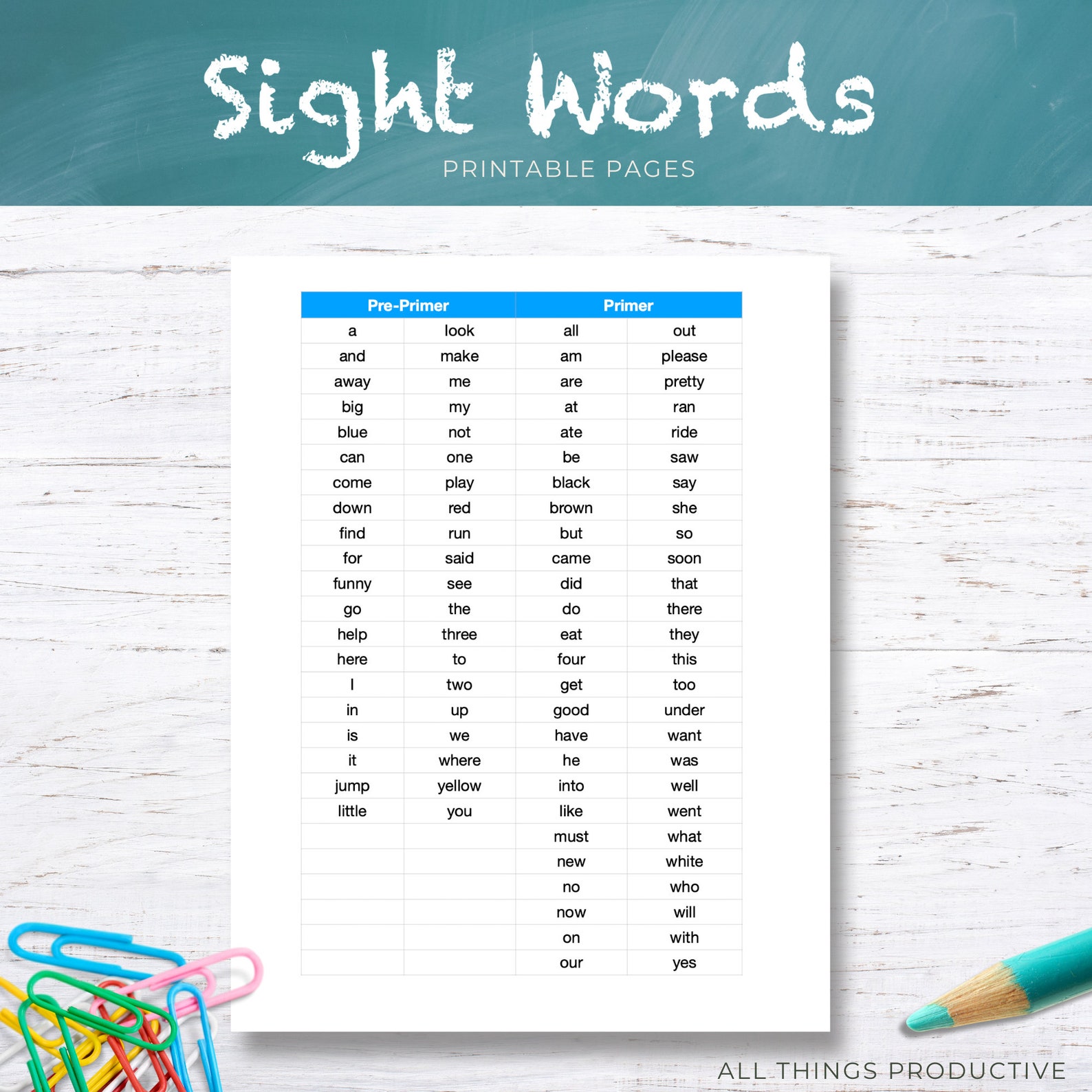 Sight Words Printable Worksheets 94 Dolch Starter Sight - Etsy