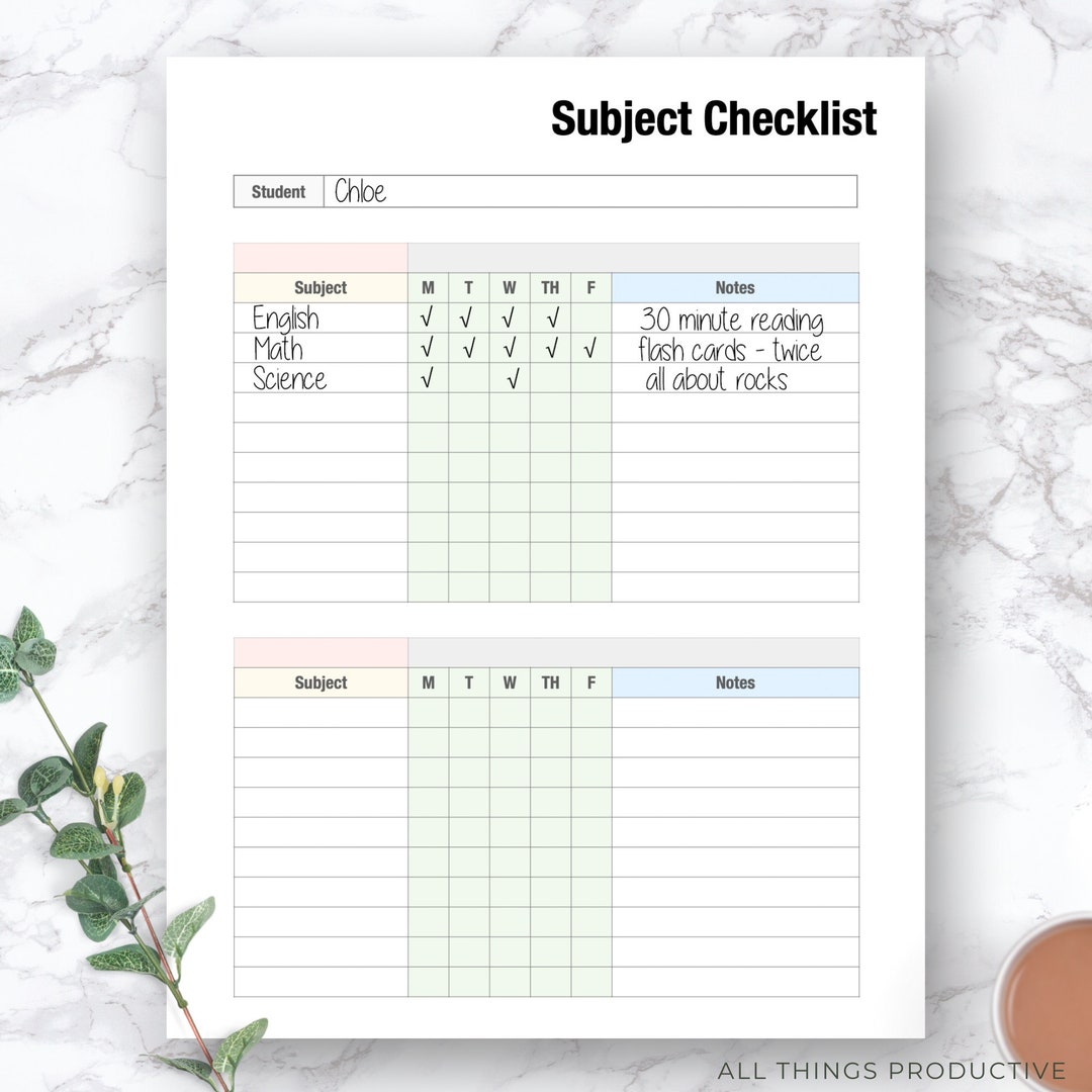 Homeschool Subject Checklist, Loop Schedule Printable, Homeschool ...