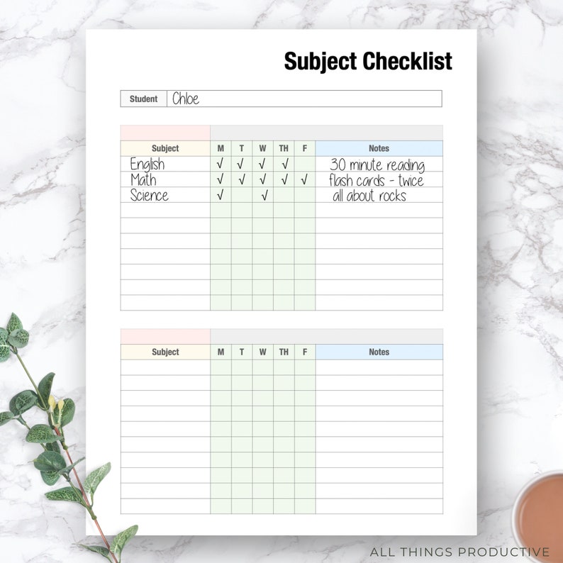 Homeschool Subject Checklist, Loop Schedule Printable, Homeschool ...