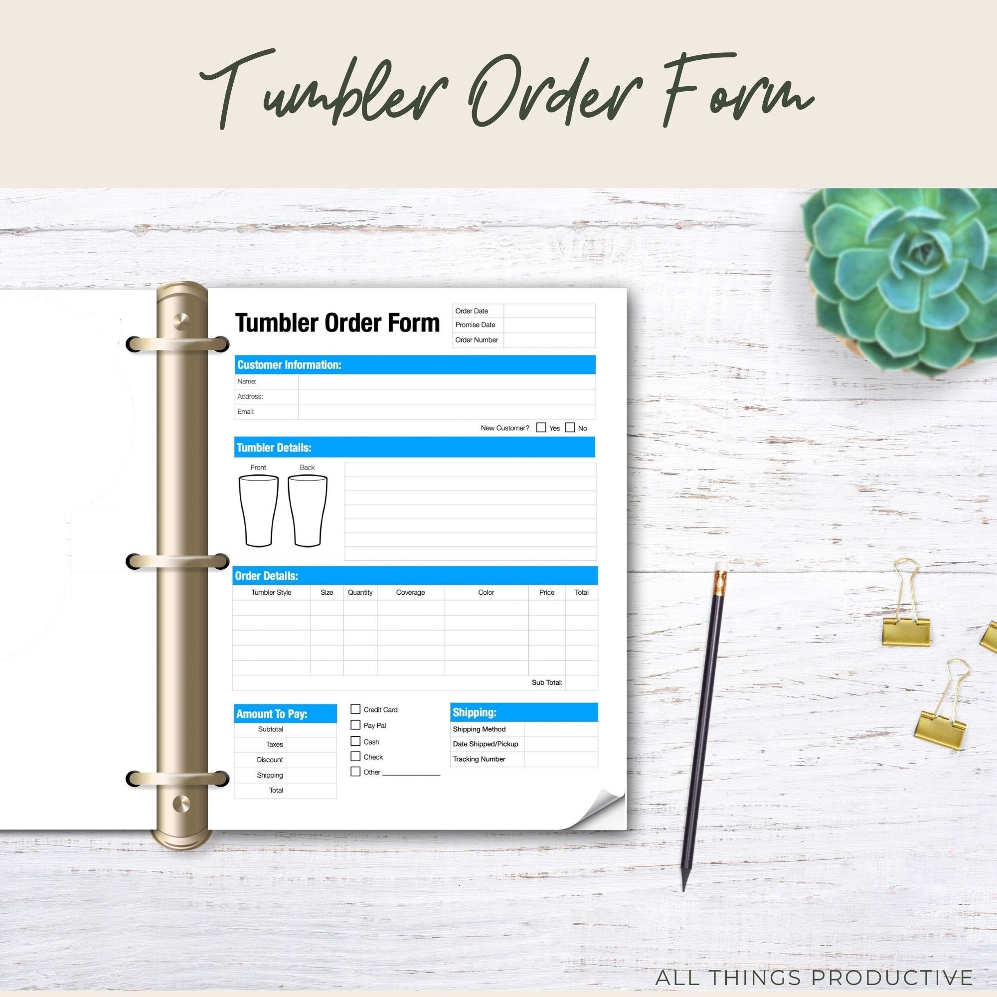 Tumbler Order Form Printable, Custom Order Form, Craft Order Form ...