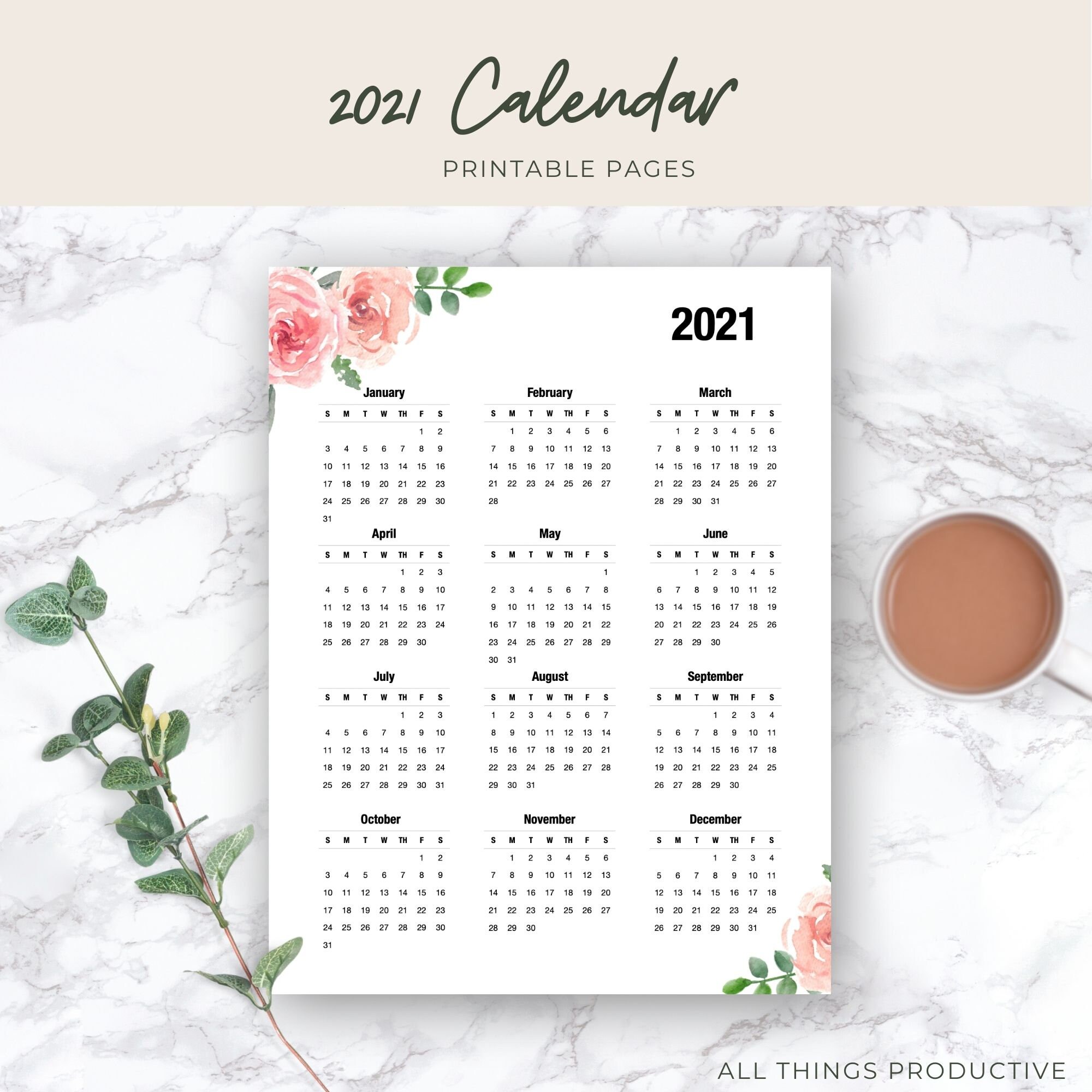2021 Calendar Printable, Overview Desk Calendar, Minimalist Calendar ...