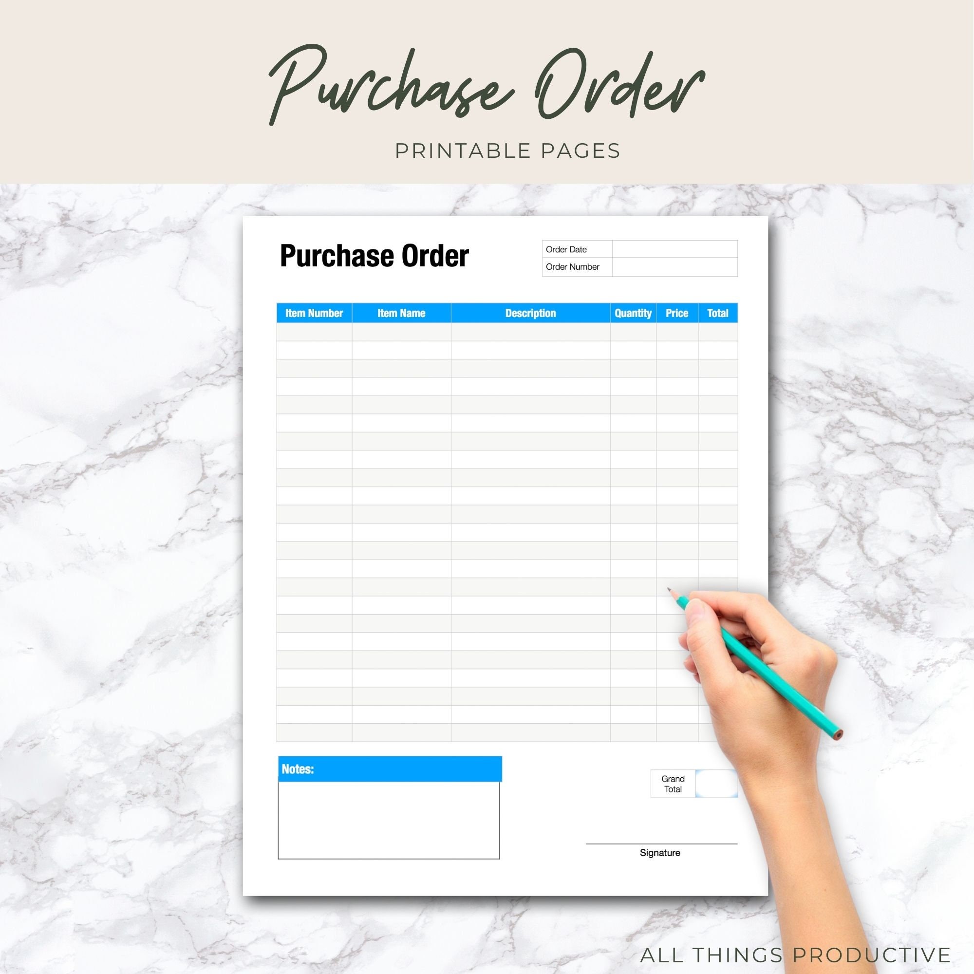 Purchase Order Form Printable, Pre-order Form, Custom Order Form, Order ...