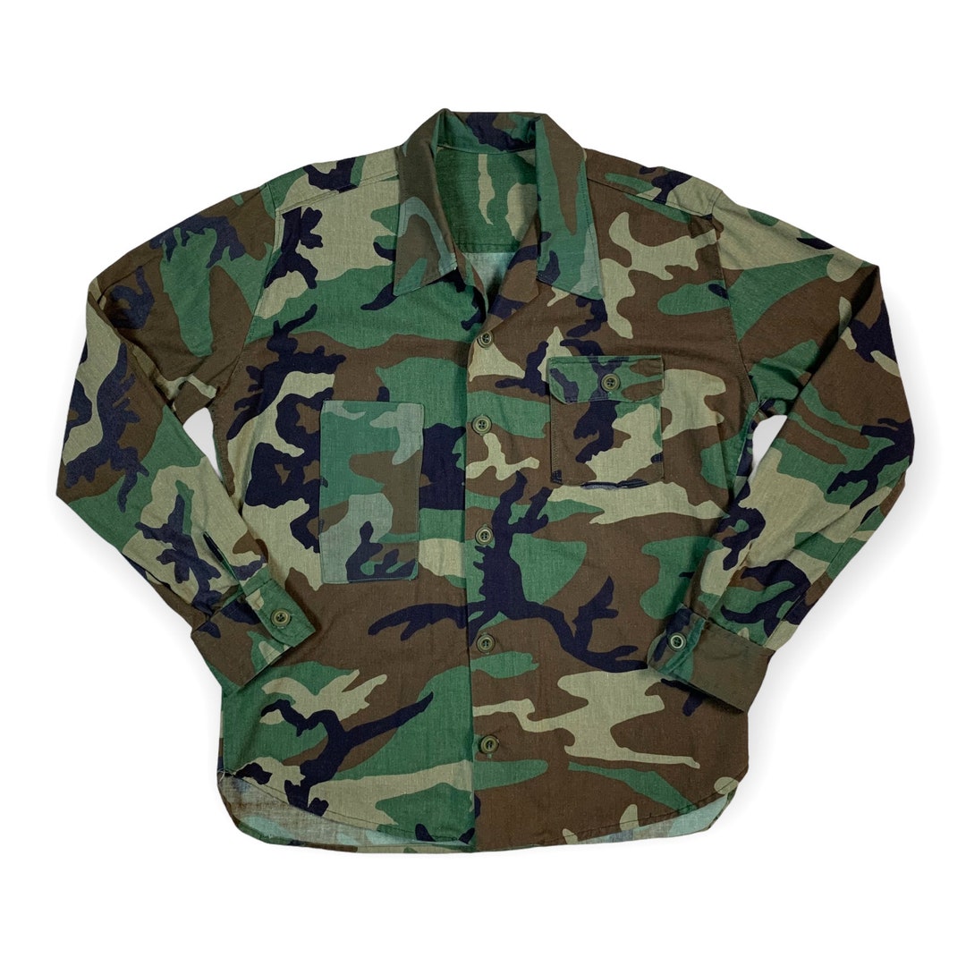 Vintage Military ROTC Field Green Cameo Button Down Shirt Jacket Men's ...