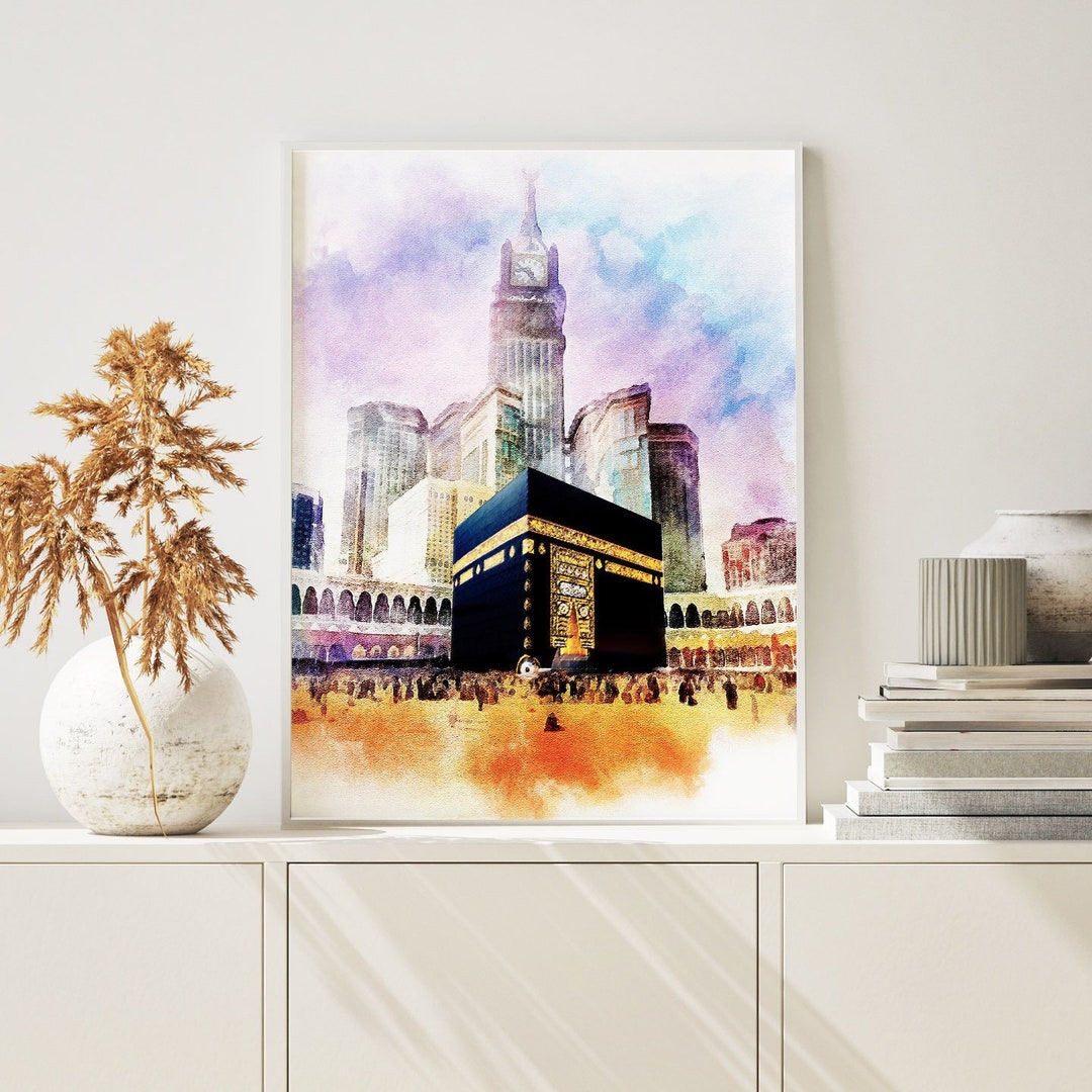 Kaaba Watercolor Wall Hanging Modern Islamic Wall Art - Etsy