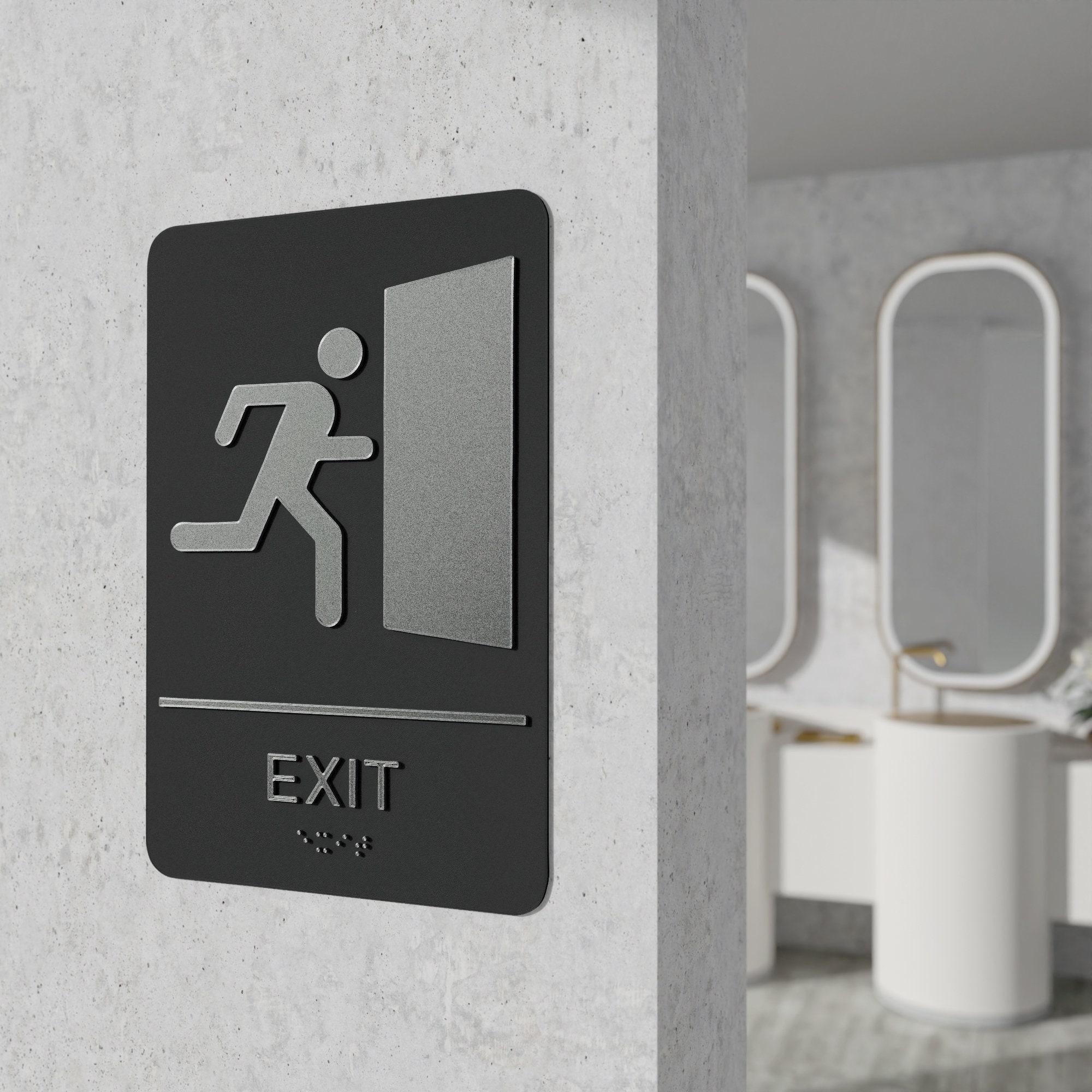 Emergency Exit Sign With Braille | Office Safety | Organizational ...