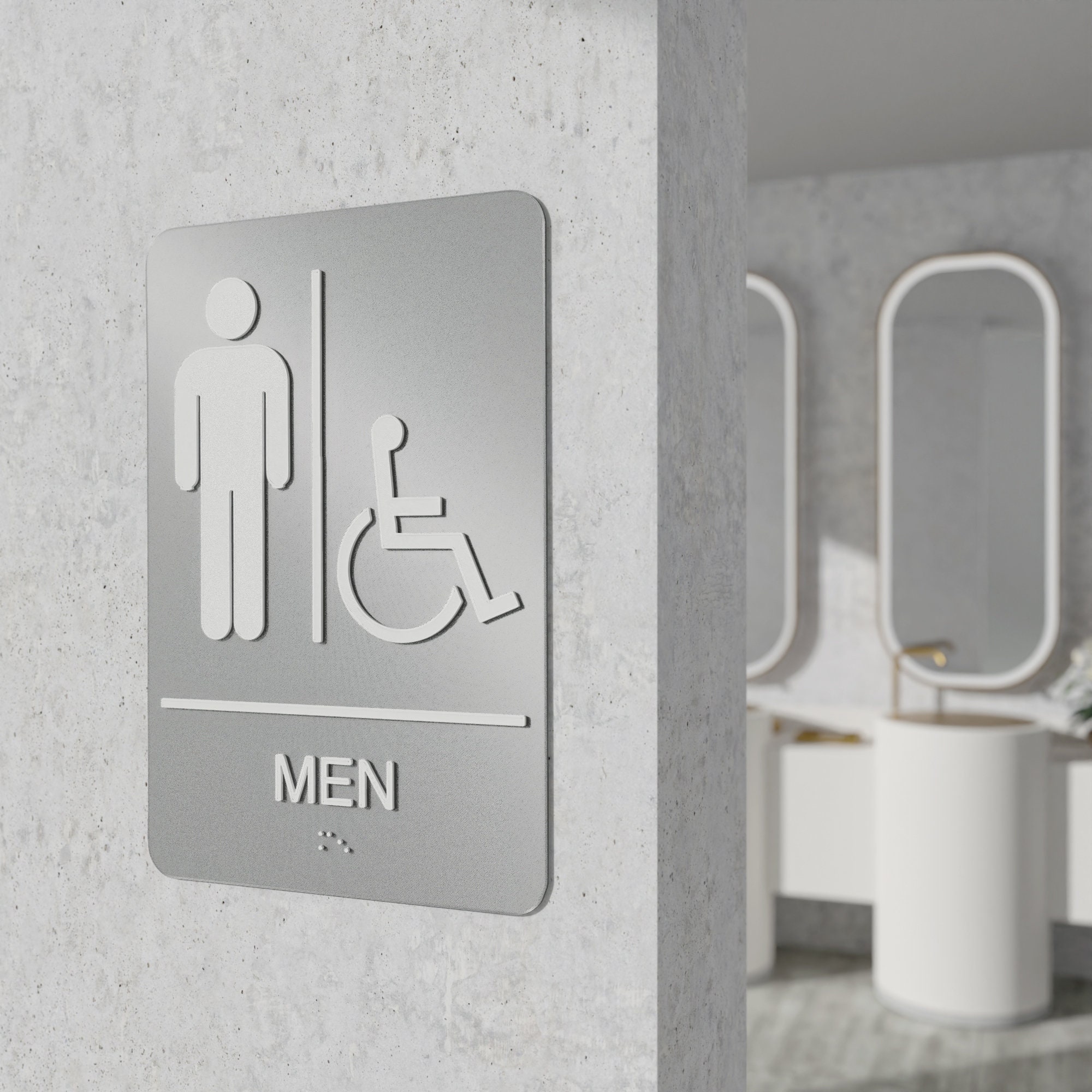 Simple Men & Accessibility Restroom Sign With Braille | Bathroom Sign ...