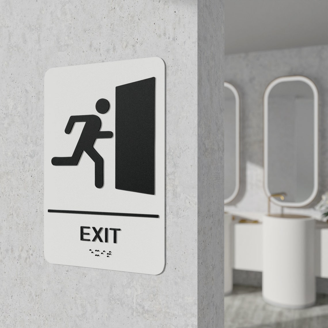 Emergency Exit Sign With Braille | Office Safety | Organizational ...