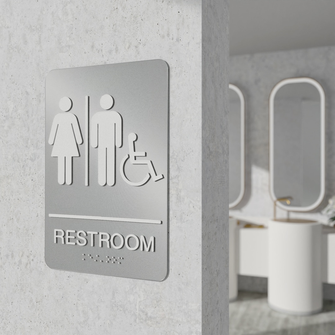 Minimalist All Gender Restroom Sign | Modern Bathroom Door Plaque | Man ...