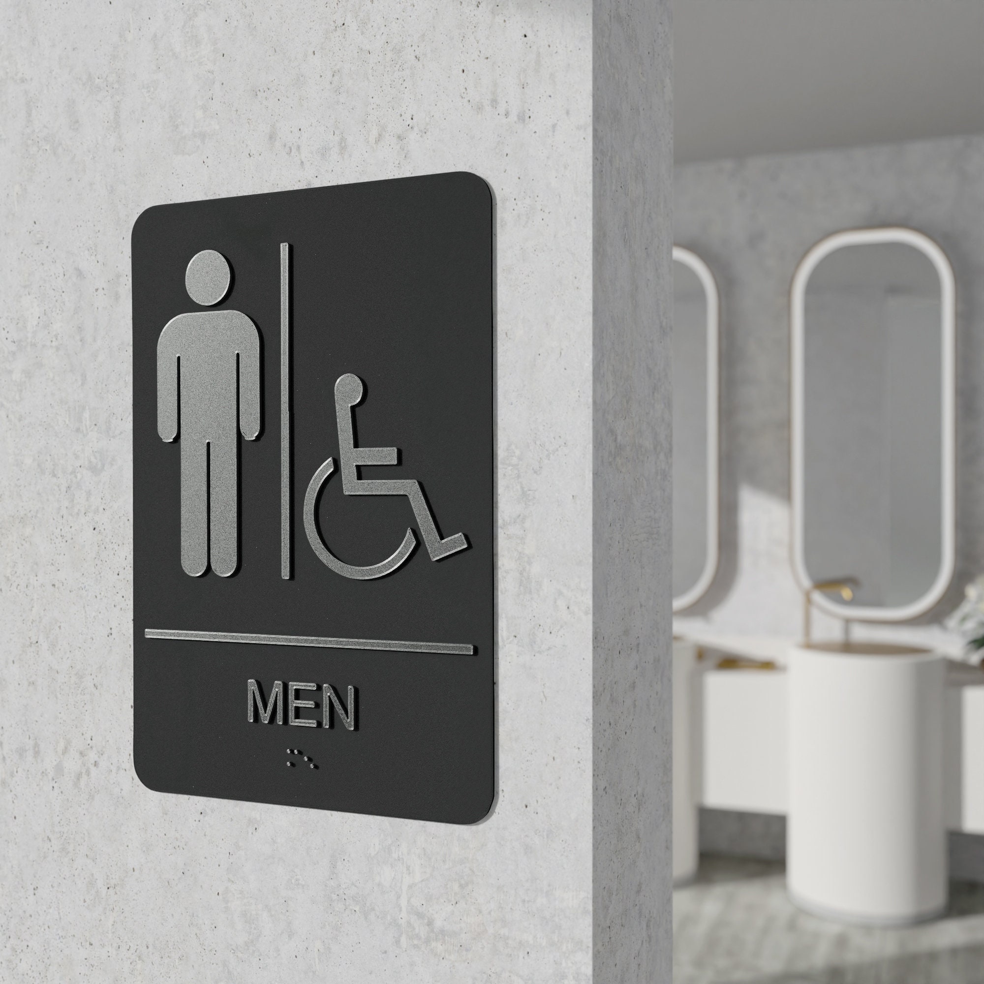Simple Men & Accessibility Restroom Sign With Braille | Bathroom Sign ...