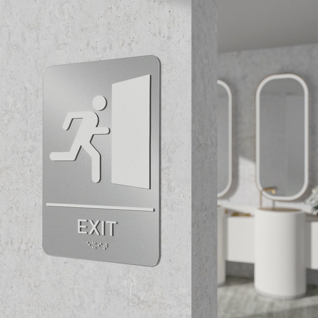Emergency Exit Sign With Braille | Office Safety | Organizational ...