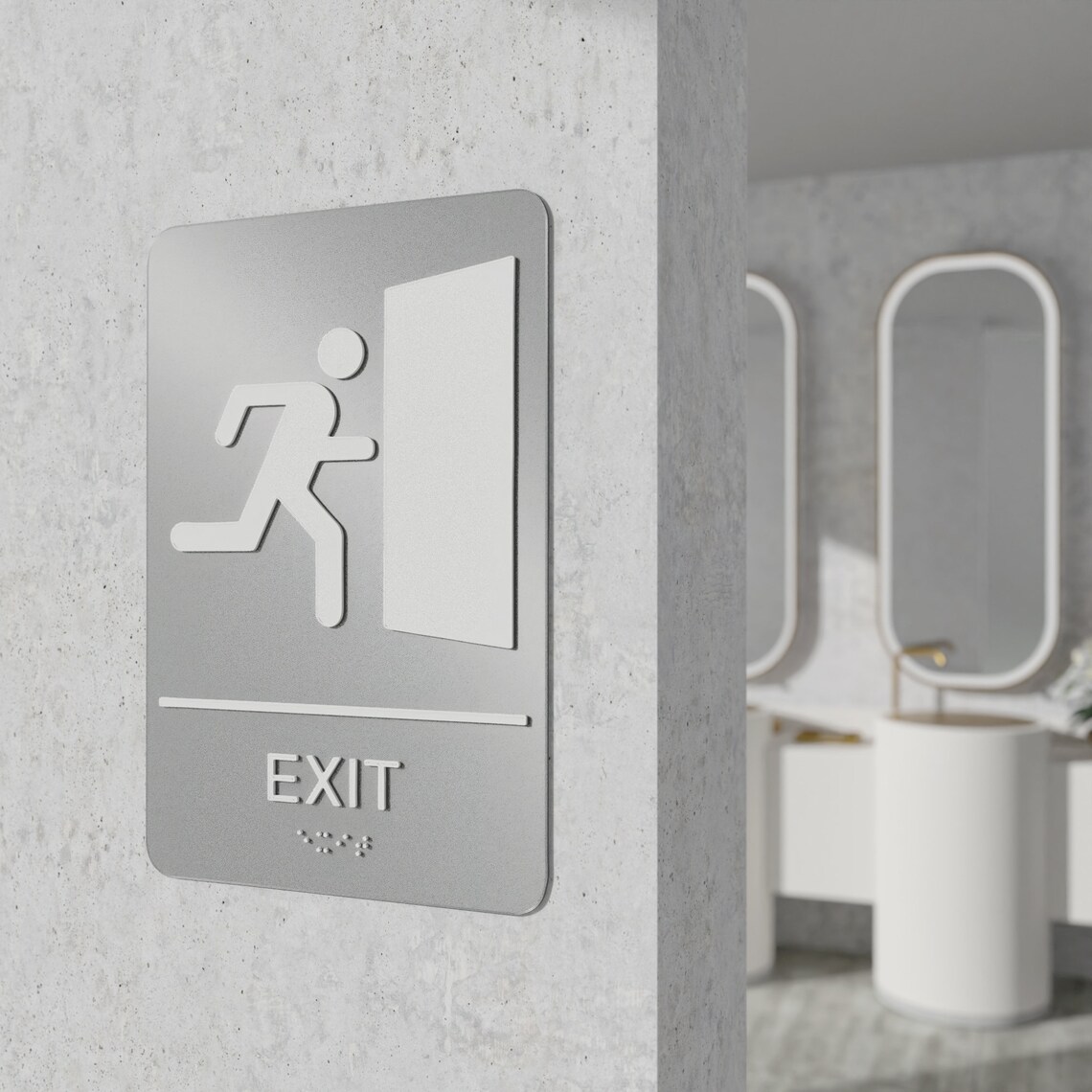 Emergency Exit Sign With Braille | Office Safety | Organizational ...