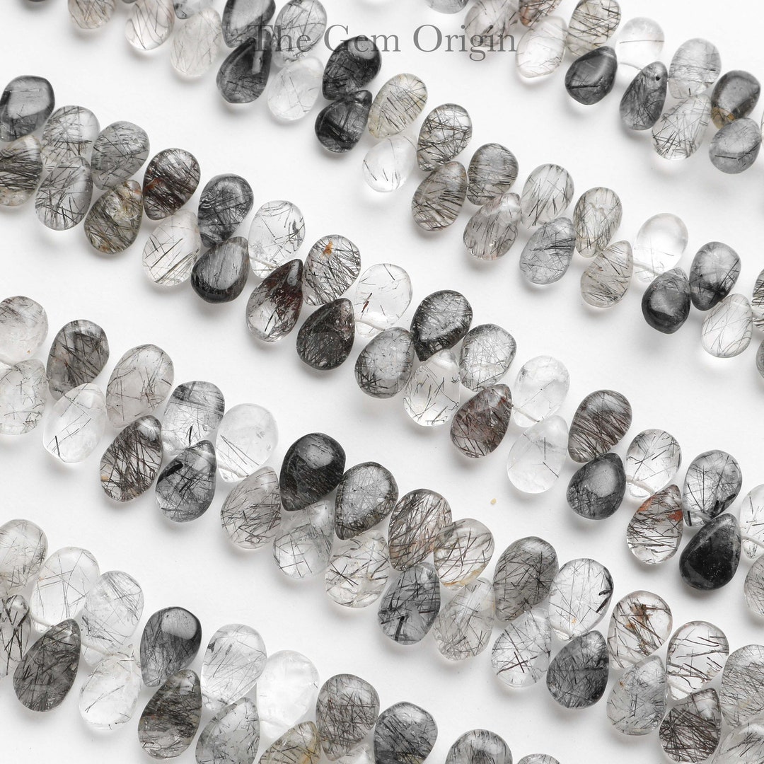 Black Rutile Quartz Smooth Pear Shape Beads Natural Black - Etsy