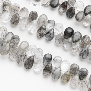 Black Rutile Quartz Smooth Pear Shape Beads Natural Black - Etsy