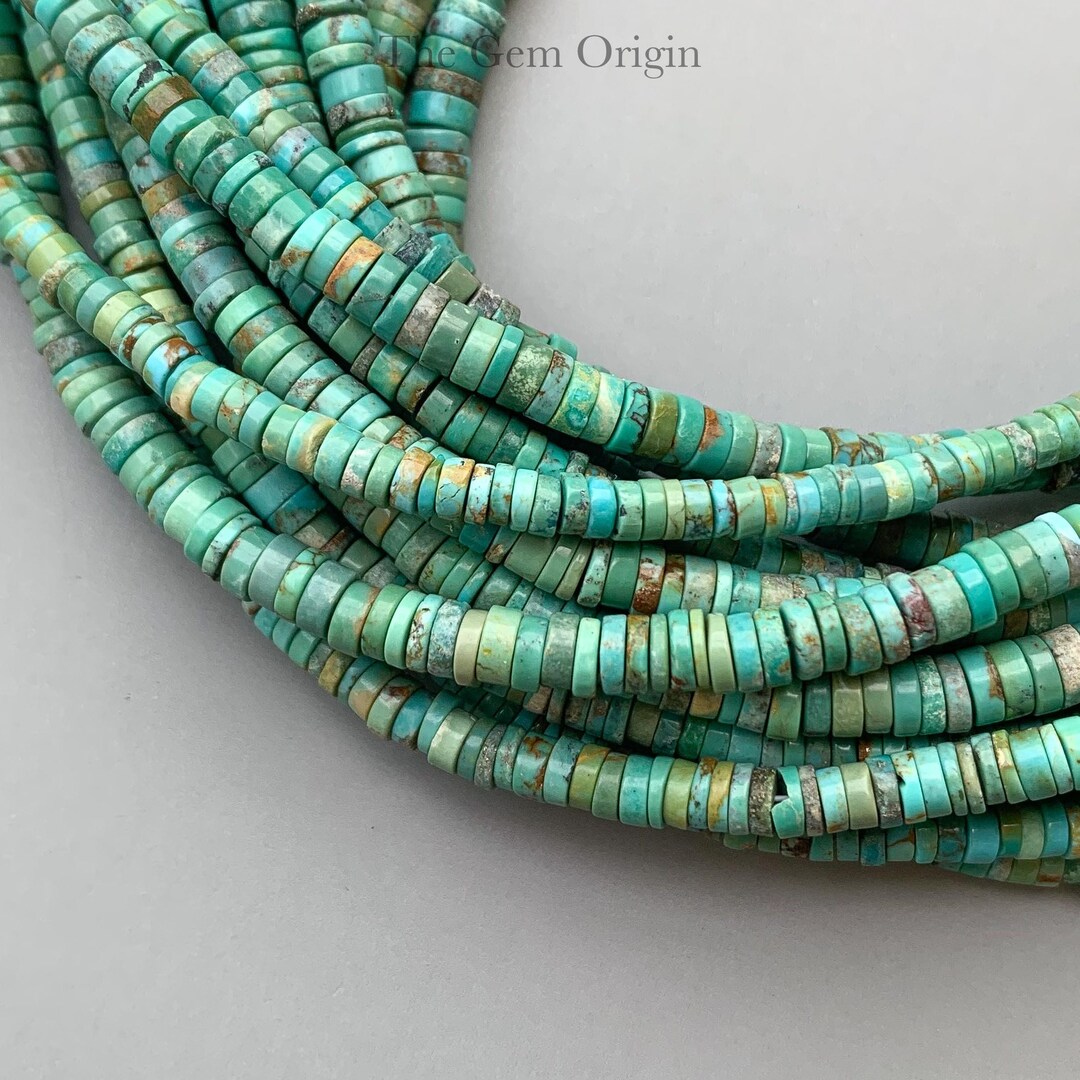 Natural Turquoise Smooth Heishi Shape Beads, Natural Arizona Turquoise ...