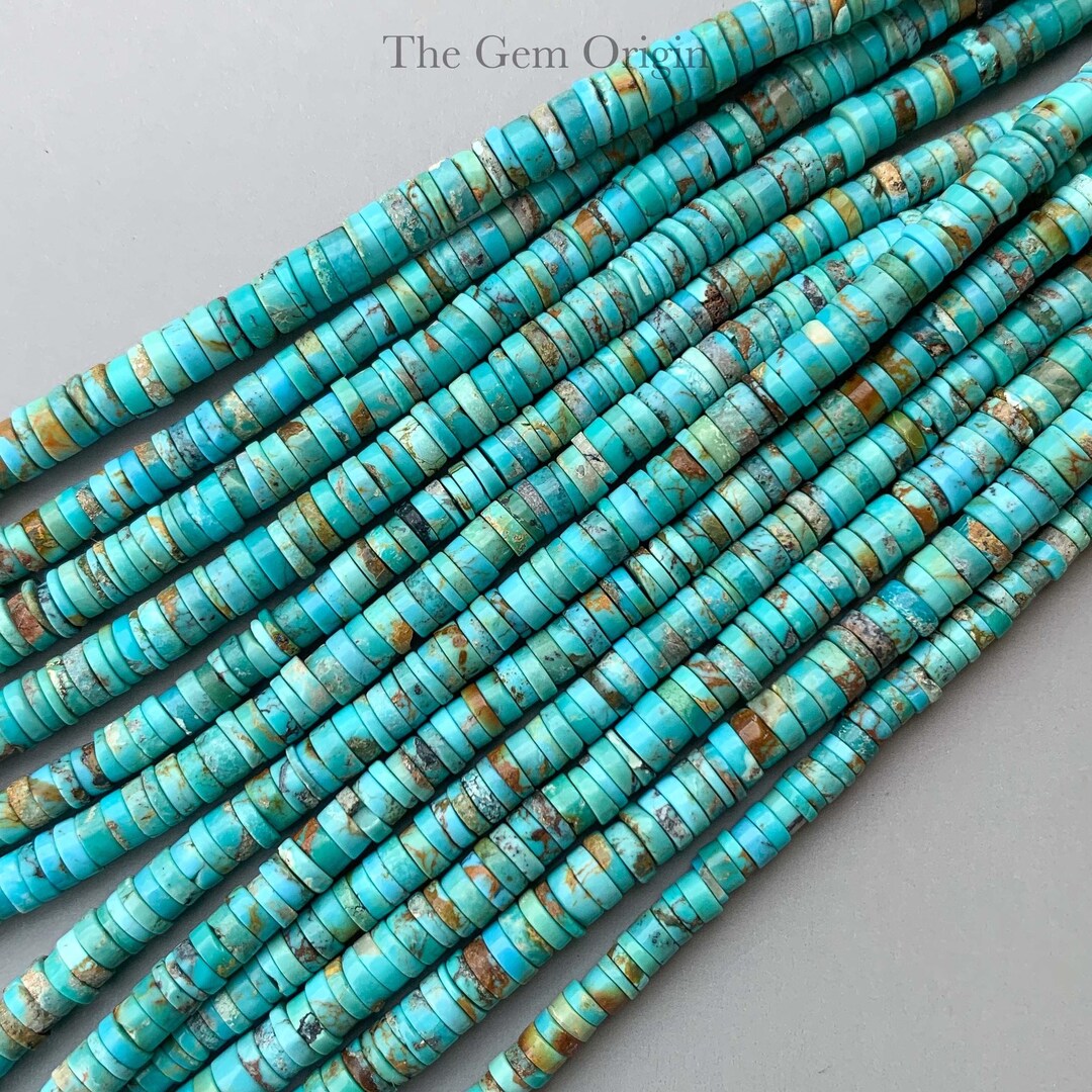 Genuine Arizona Turquoise Smooth Heishi Tyre Beads 3.5–4mm – 18″ Semi ...