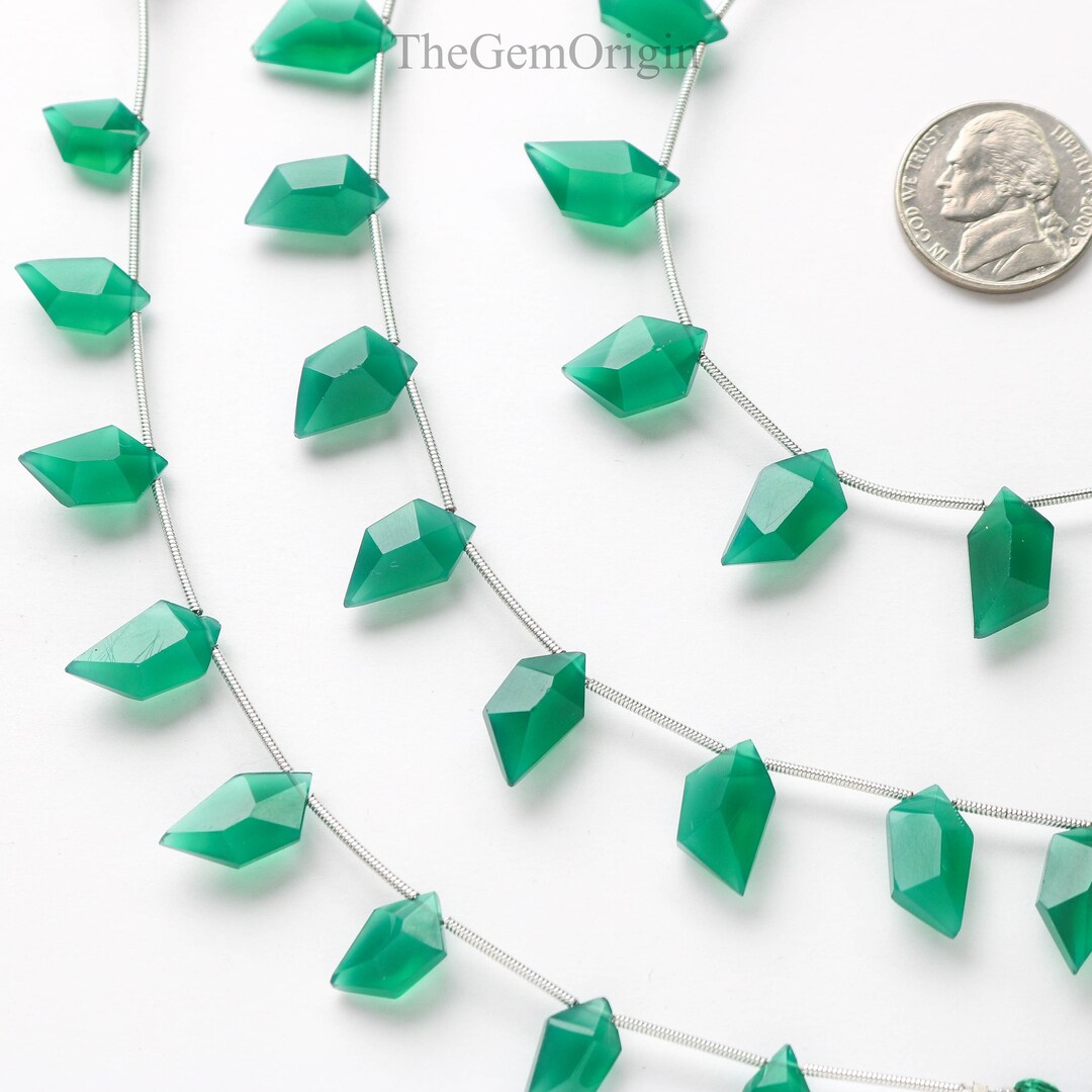 Natural Green Onyx Faceted Spindle Beads – 8 Pcs Side Drill Semi ...
