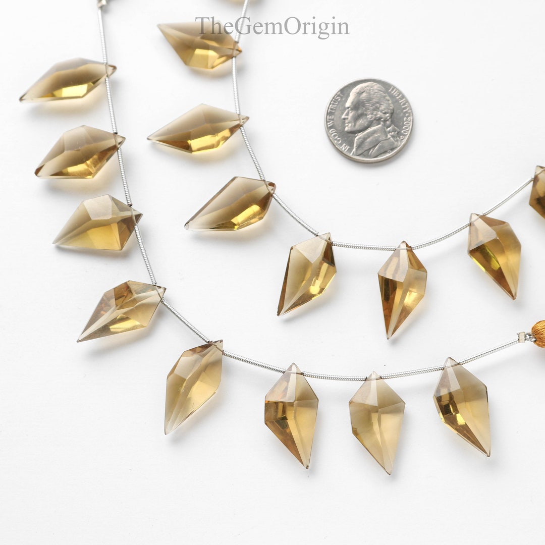 Natural Beer Quartz Faceted Spindle Cut Beads | 8 Pieces Beer Quartz ...