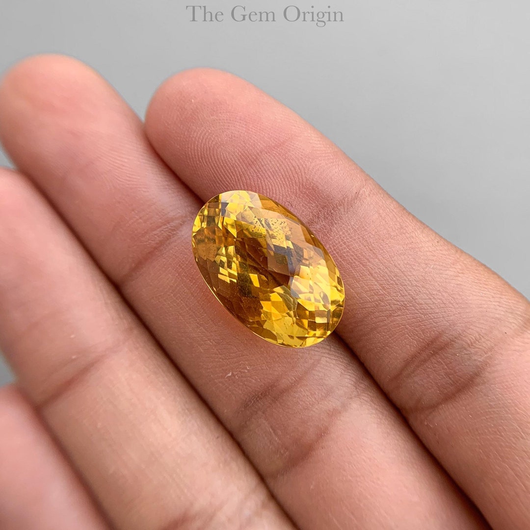 Natural Citrine Oval Shape Checker Cut Loose Stone, Golden Yellow ...