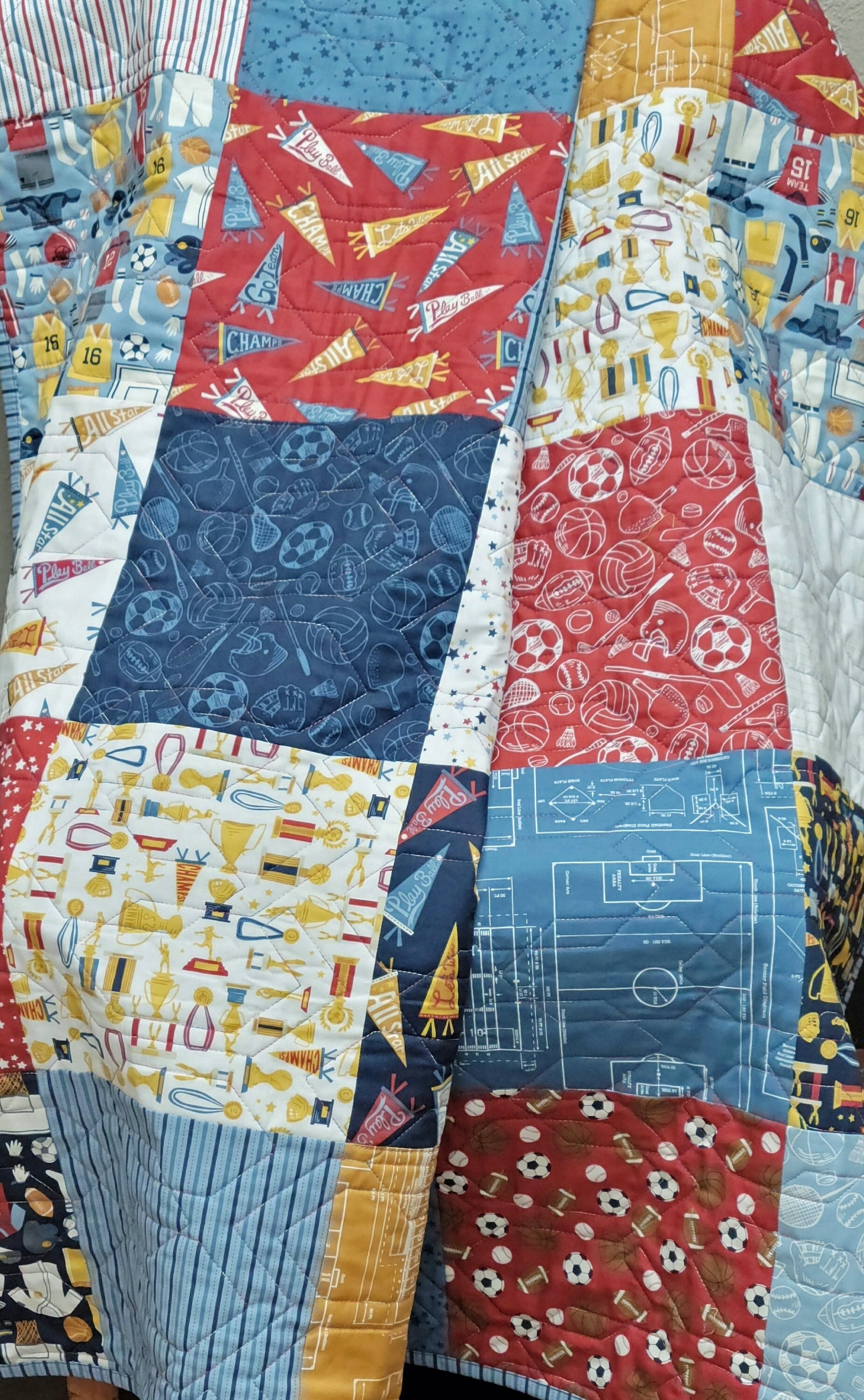 All Sports Quilt, Handmade Throw Quilt, Quilted Throw Blanket, All Star ...