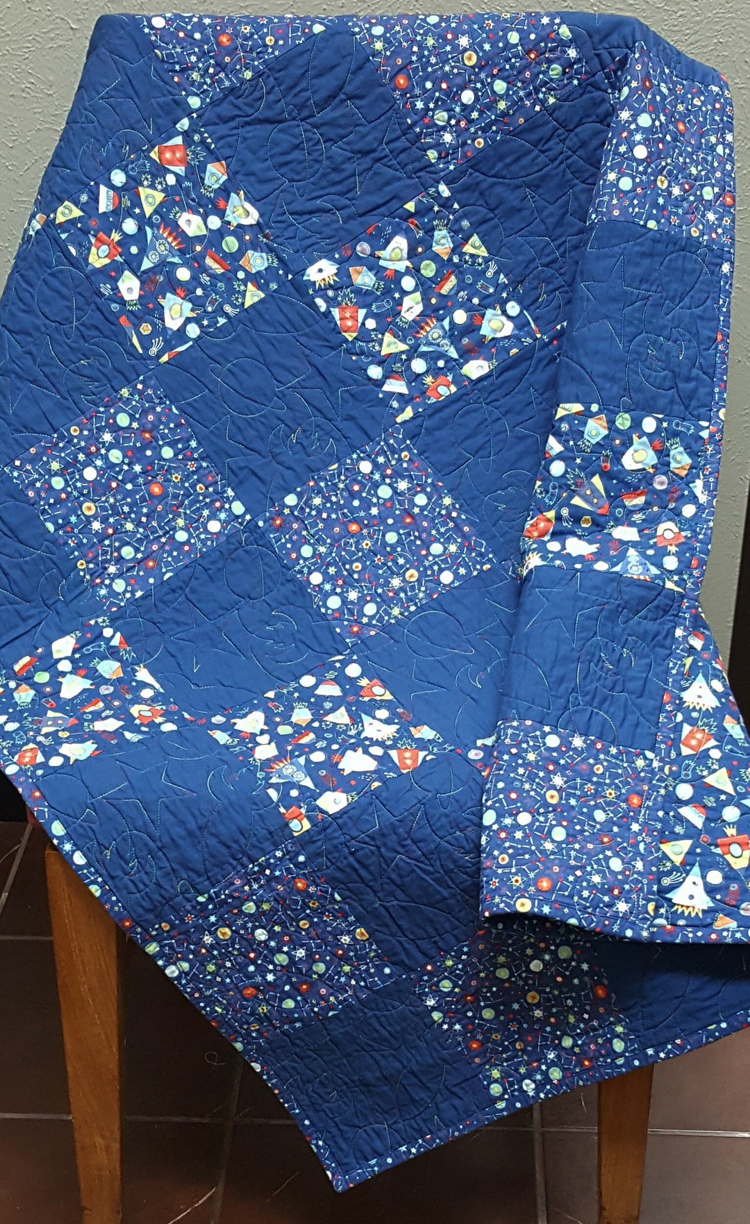 Space Print Baby Quilt, Celestial Print Baby Blanket, Handmade Nursery ...