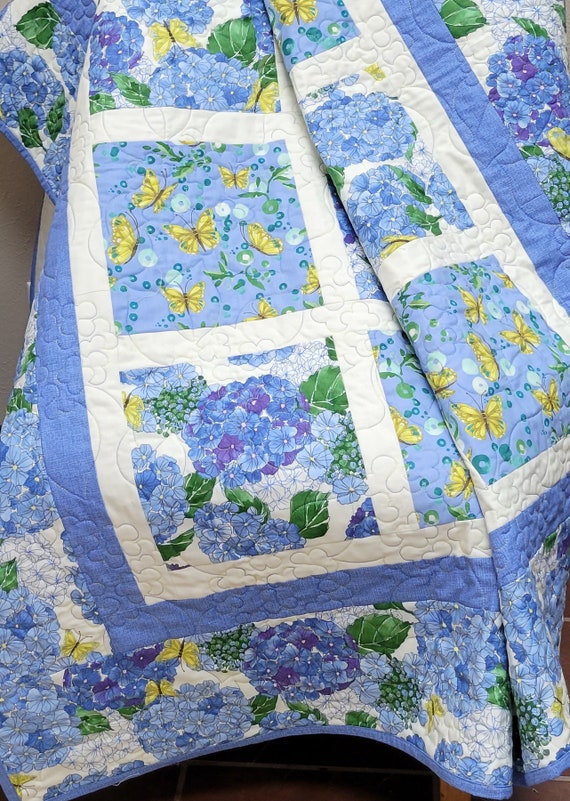 Hydrangea Print Quilt Summer Patchwork Quilt Floral Quilted | Etsy