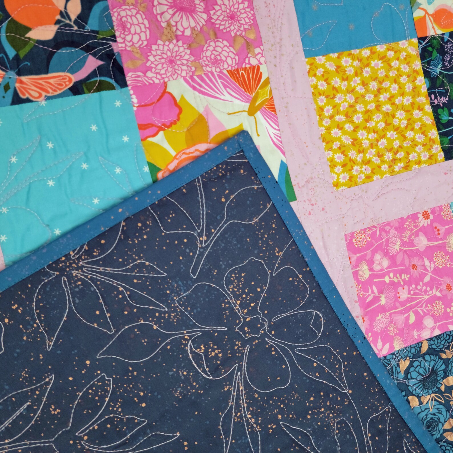 Handmade Throw Quilt, Patchwork Quilt, Quilted Throw Blanket, Modern ...