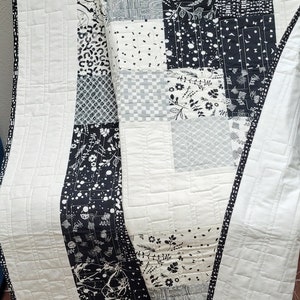 Handmade Black and White Patchwork Quilt, Modern Throw Blanket (48x56 ...