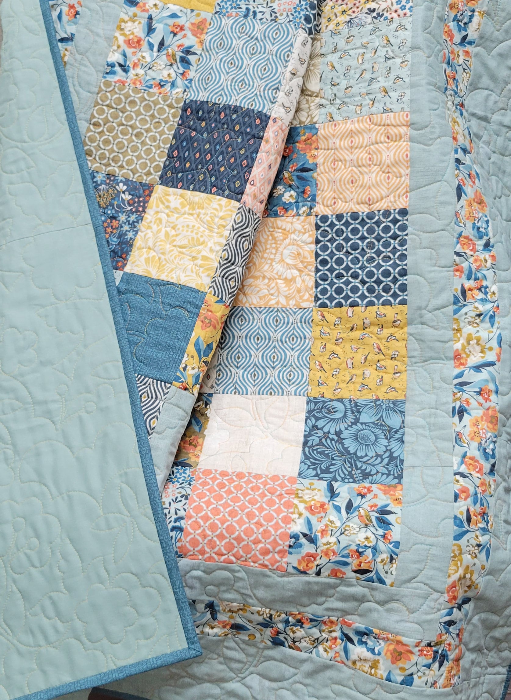 Floral Patchwork Throw Quilt, Handmade Cotton Blanket (54x62) - Etsy
