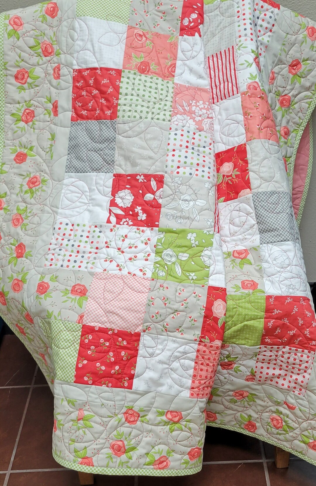 Spring Flowers Print Quilt, Summer Patchwork Quilt, Floral Quilted ...