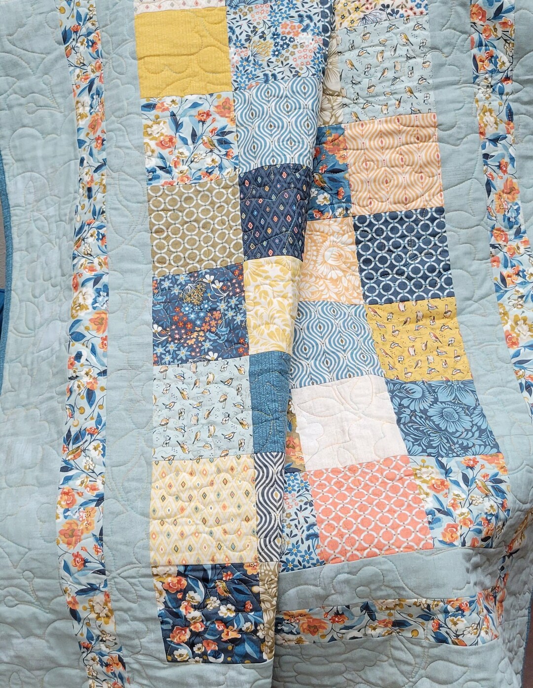 Floral Patchwork Throw Quilt, Handmade Cotton Blanket (54x62) - Etsy
