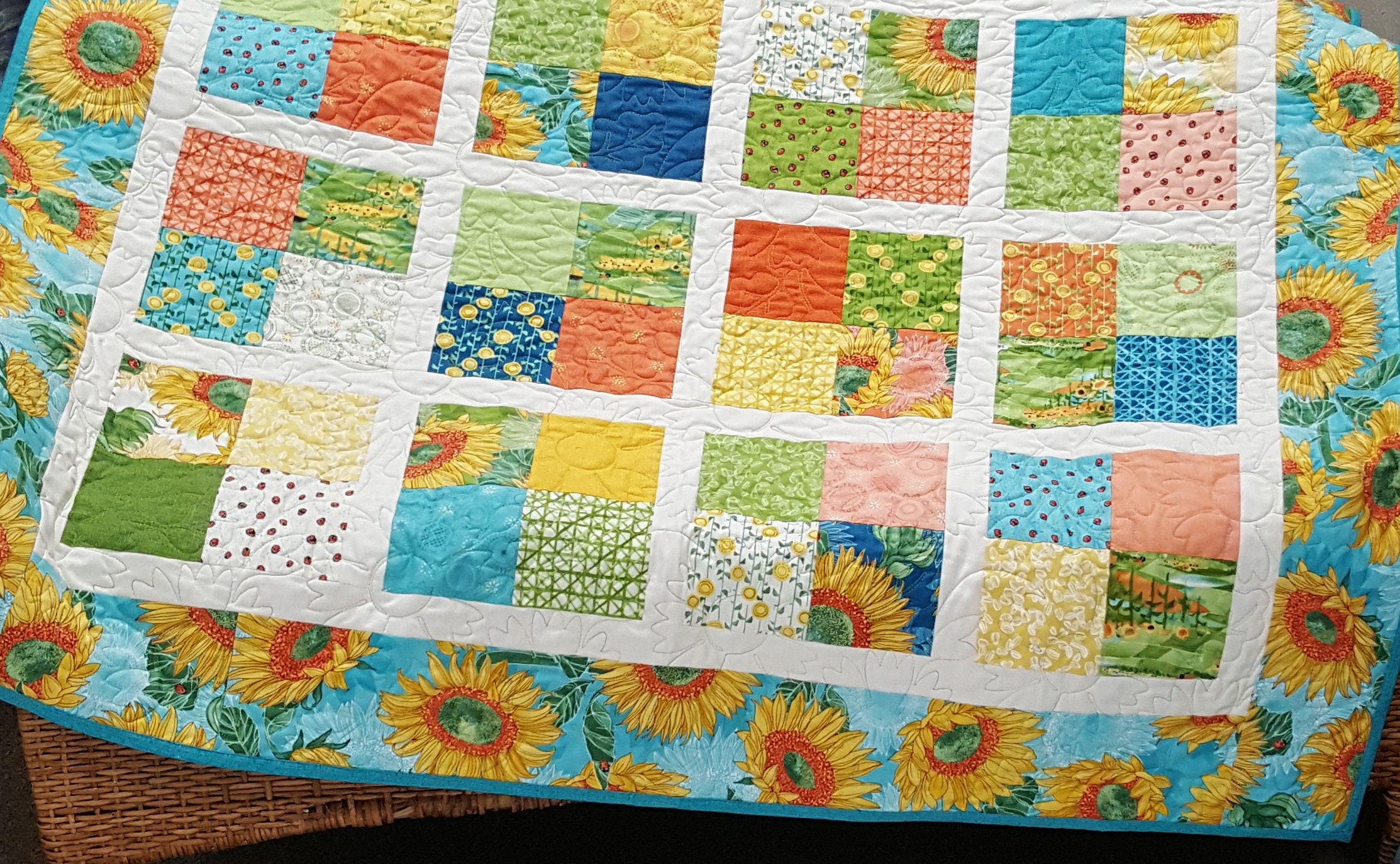 Sunflower Print Quilt, Summer Patchwork Quilt, Floral Quilted Throw ...