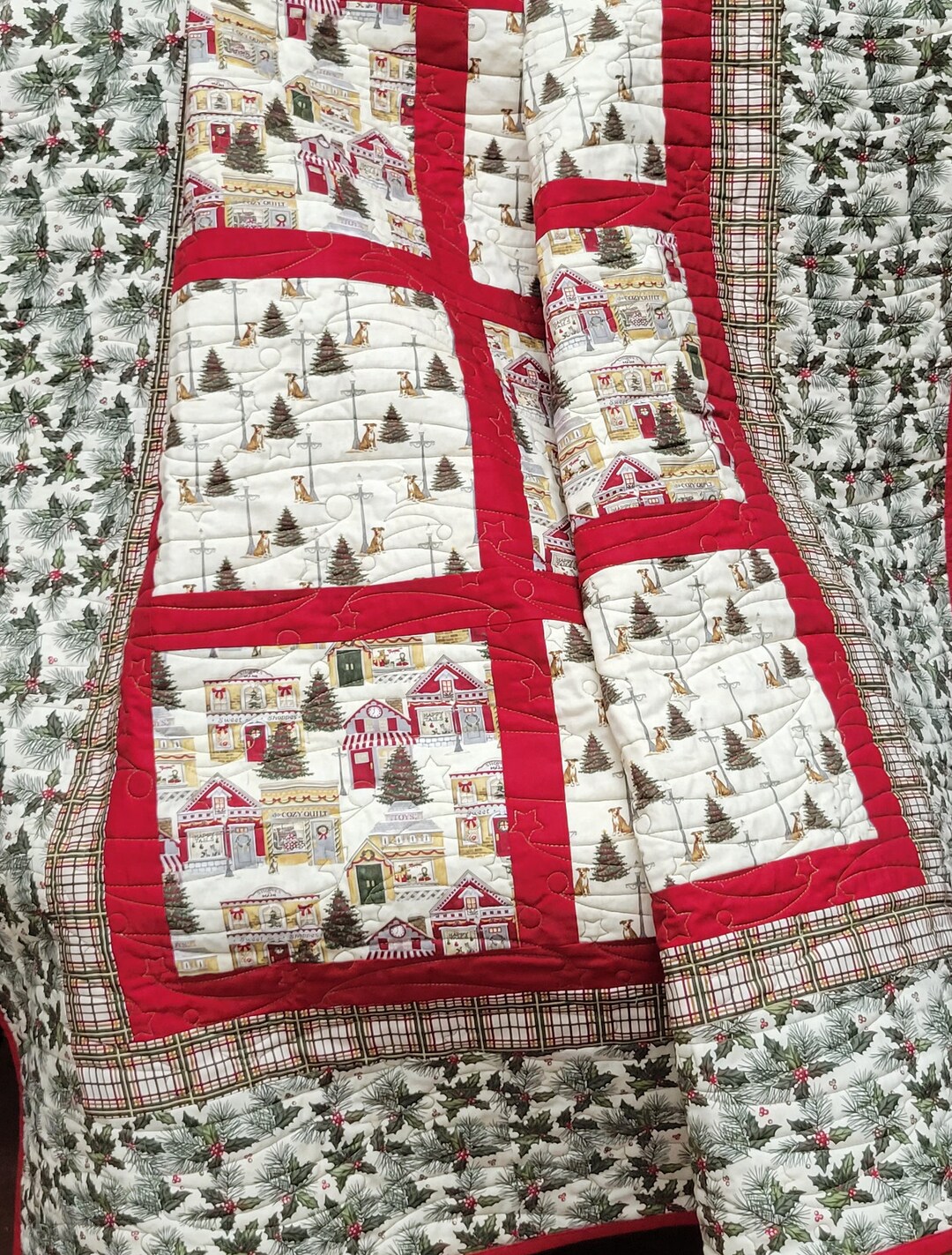 Christmas Village Print Quilt Holiday Patchwork Quilt Winter - Etsy