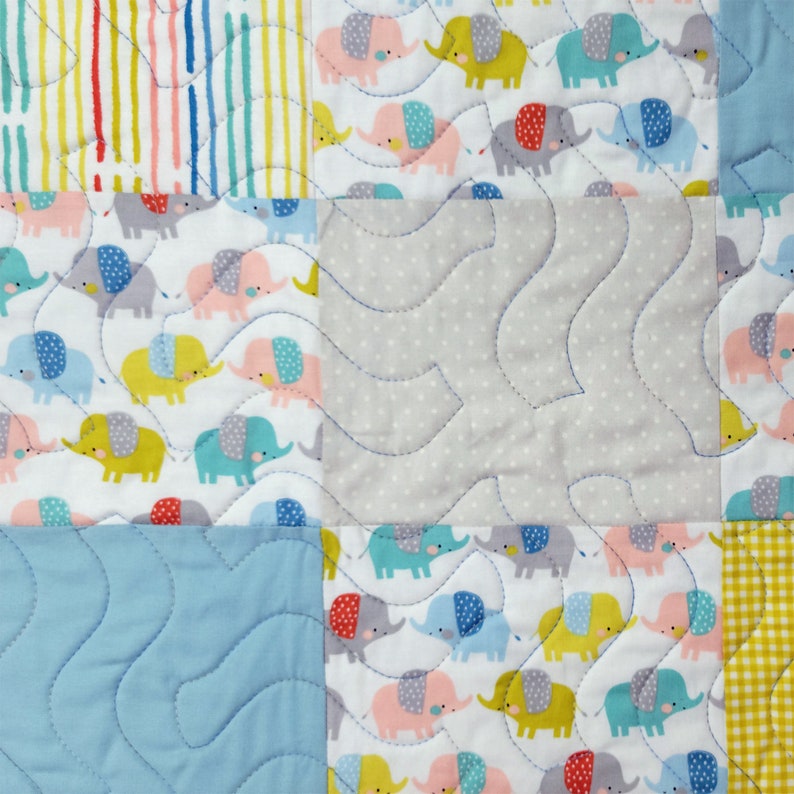 Handmade Elephant Baby Quilt, Blue & Yellow Patchwork, 100% Cotton - Etsy