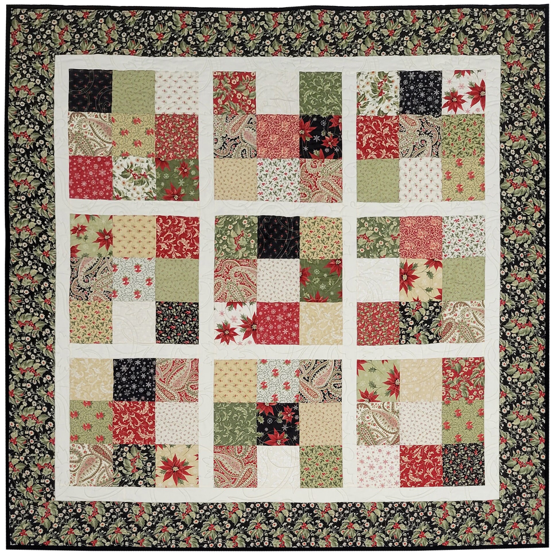 Traditional Christmas Patchwork Quilt, Handmade Throw Quilt, Quilted ...