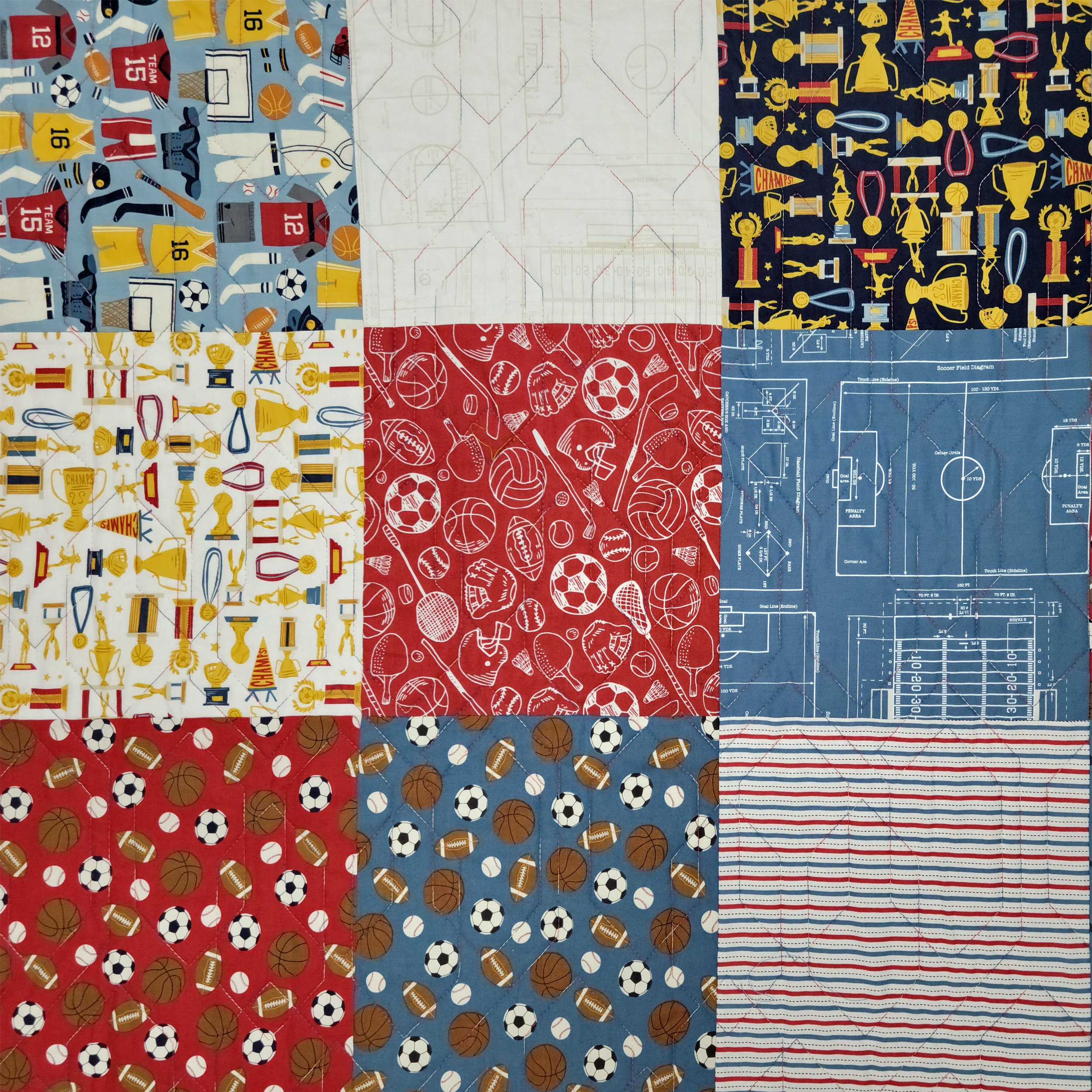 All Sports Quilt, Handmade Throw Quilt, Quilted Throw Blanket, All Star ...