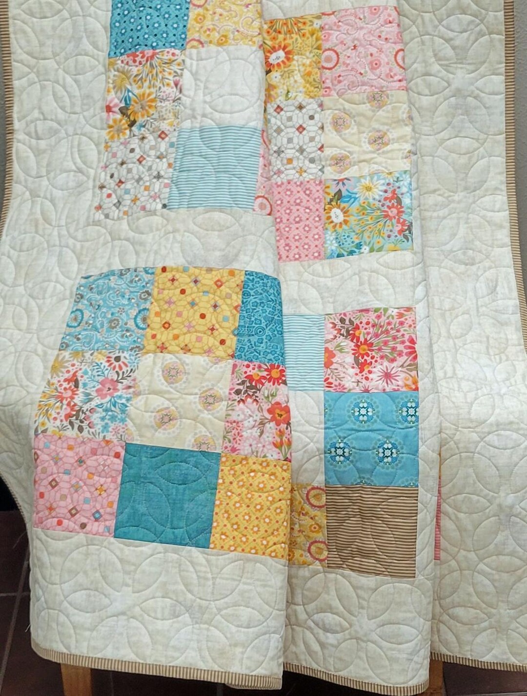 Floral Patchwork Throw Quilt, Nine Patch Pattern Cotton Blanket - Etsy
