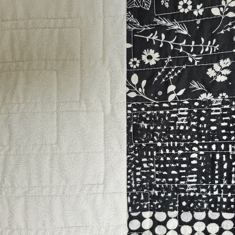 Handmade Black and White Patchwork Quilt, Modern Throw Blanket (48x56 ...