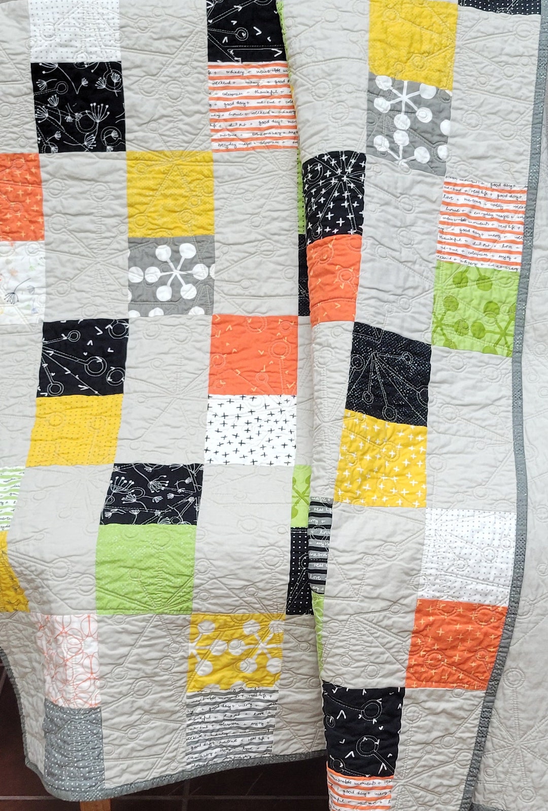 Zen Chic Patchwork Throw Quilt, Modern Neutral Cotton Quilt - Etsy